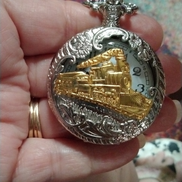 Source Unknown | Accessories | Mens Vintage Style Train Pocket Watch ...